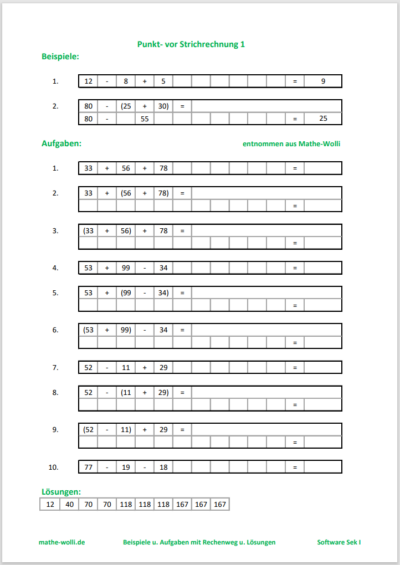 Kostenlose Mathematik Arbeitsblätter Lösungen gratis Download